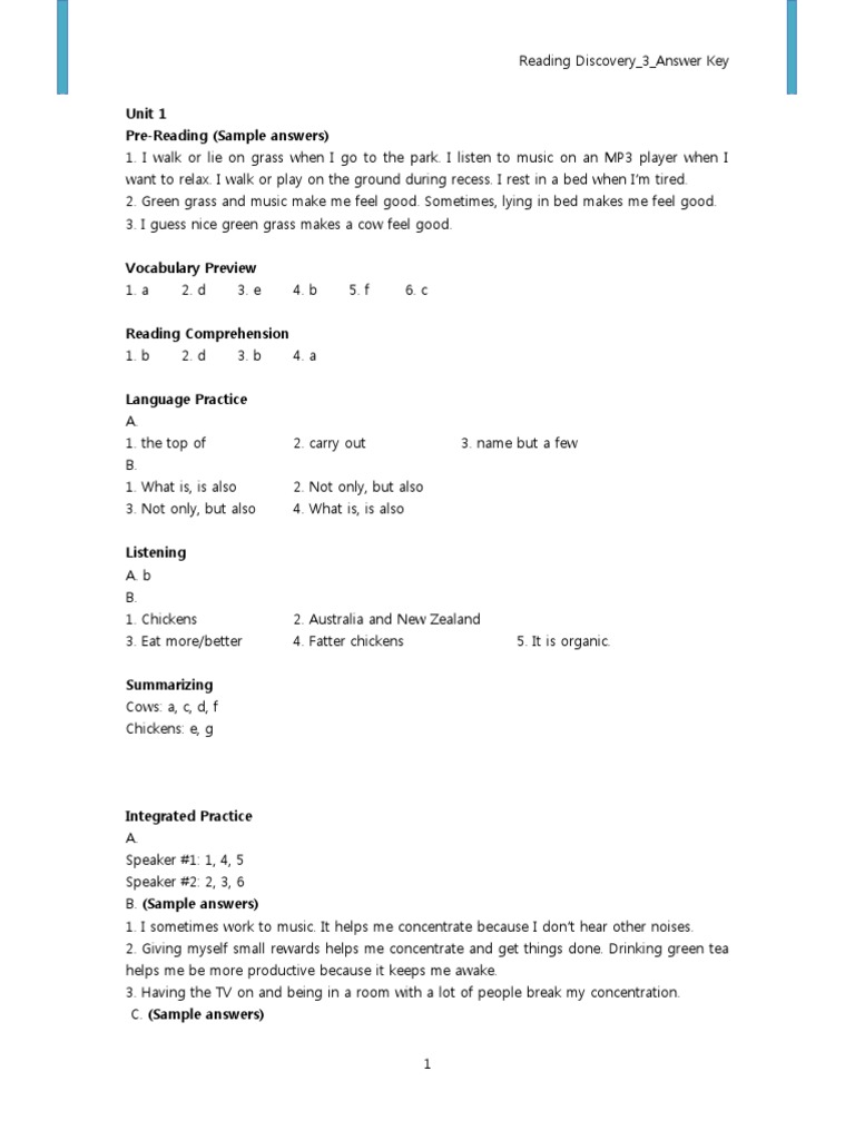 Reading Discovery - 3 - Answer Key | Download Free PDF | Body Mass Index