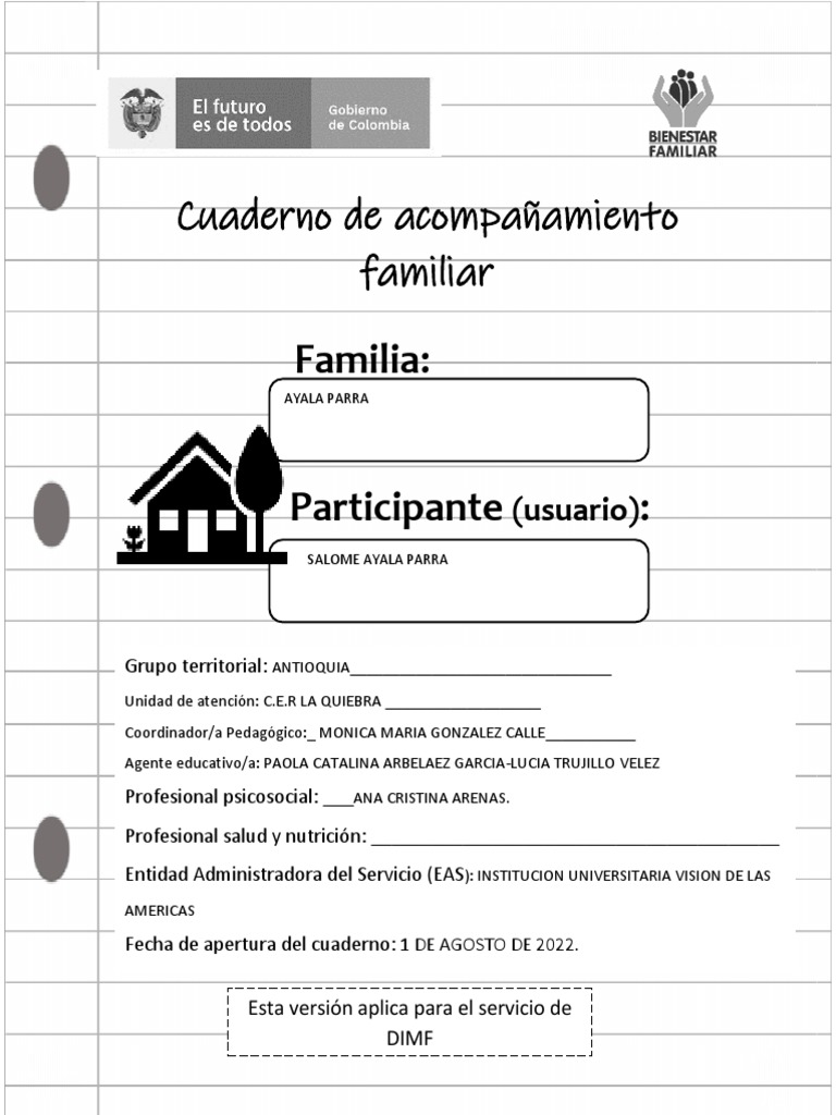 Cuaderno de Acompañamiento Familiar DIMF 6 A 11 Meses Salome Ayala Parra | PDF