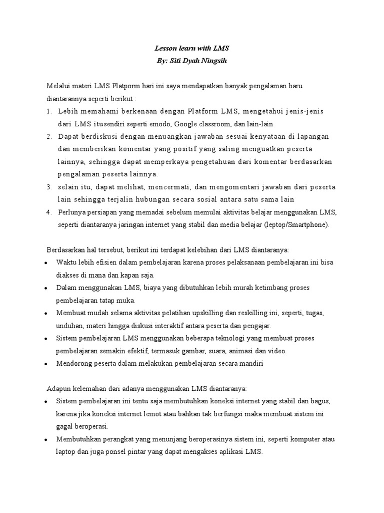 SIMULASI AKTIVITAS 6 - Lesson Learn With LMS | PDF