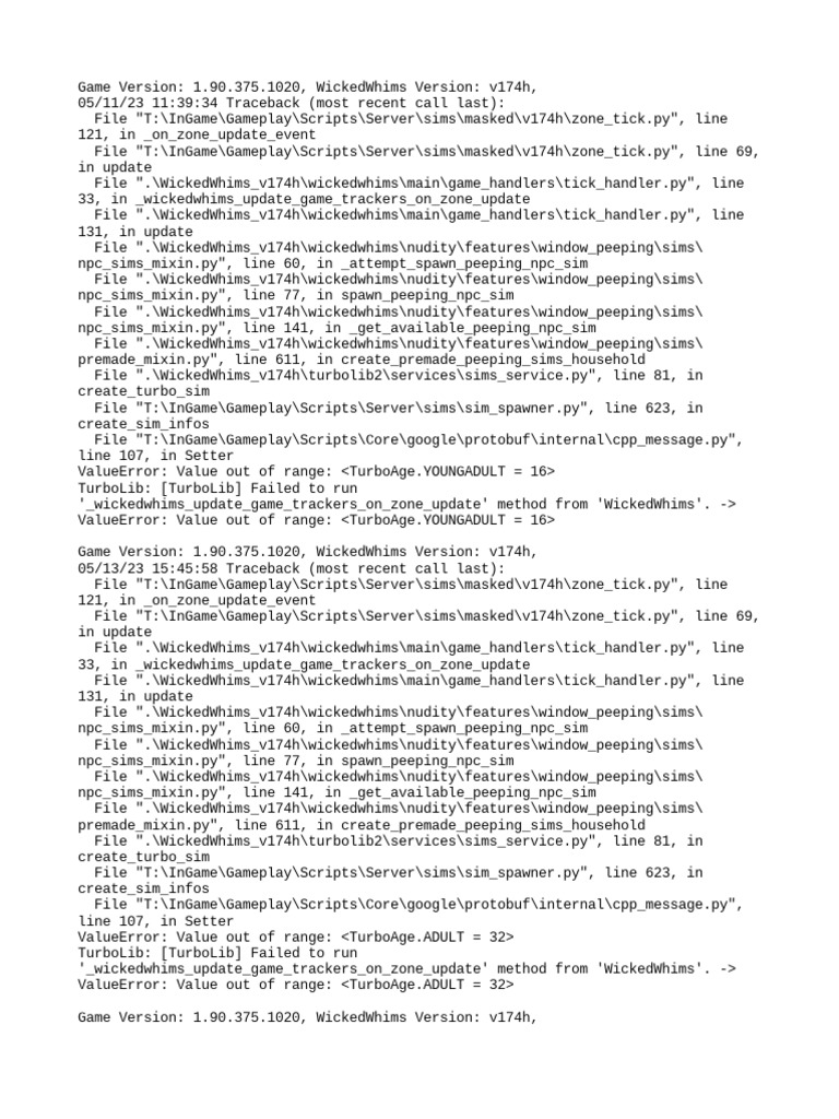 WickedWhims v174h Exception | PDF | Software | Computing