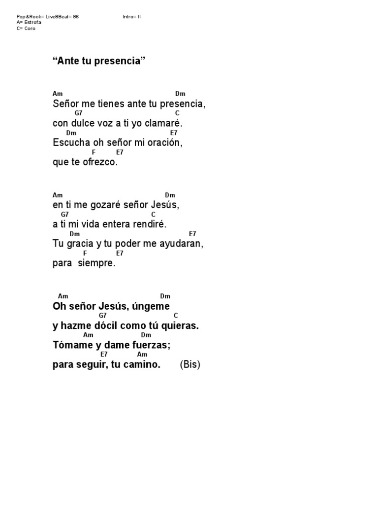 Canto "Ante tu presencia" - Letra y acordes | PDF