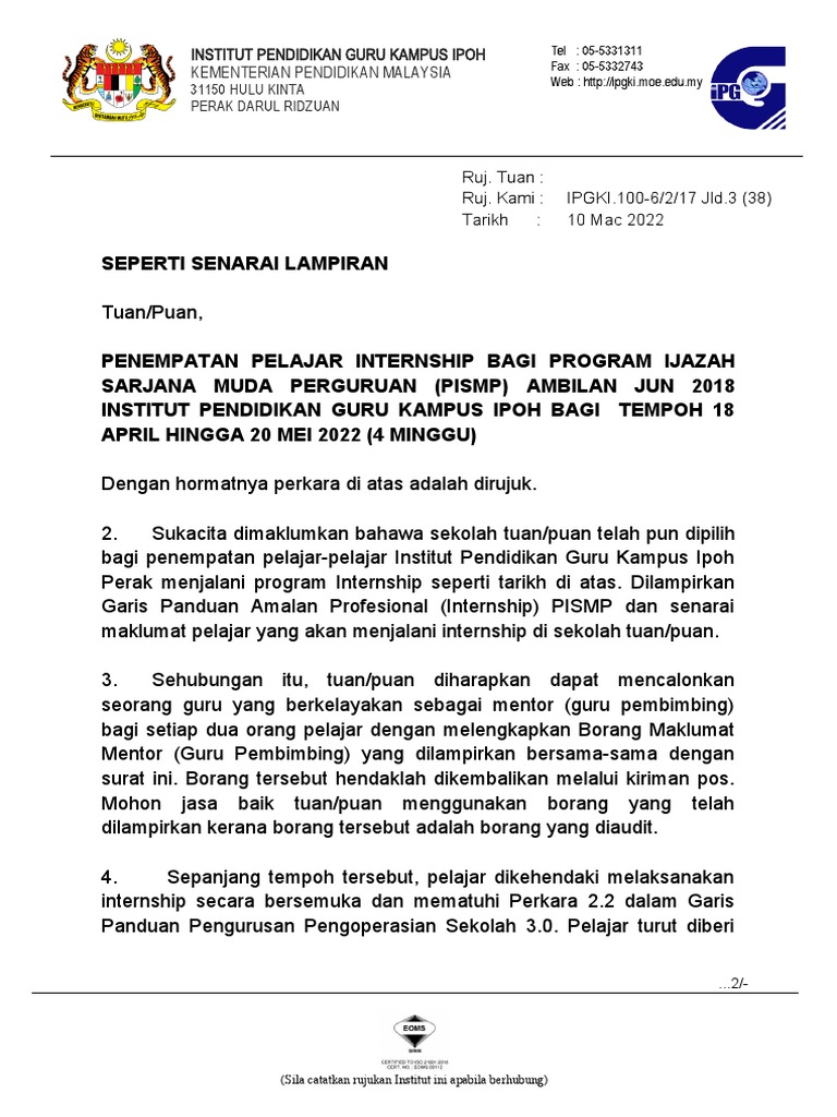 Surat Penempatan Internship | PDF