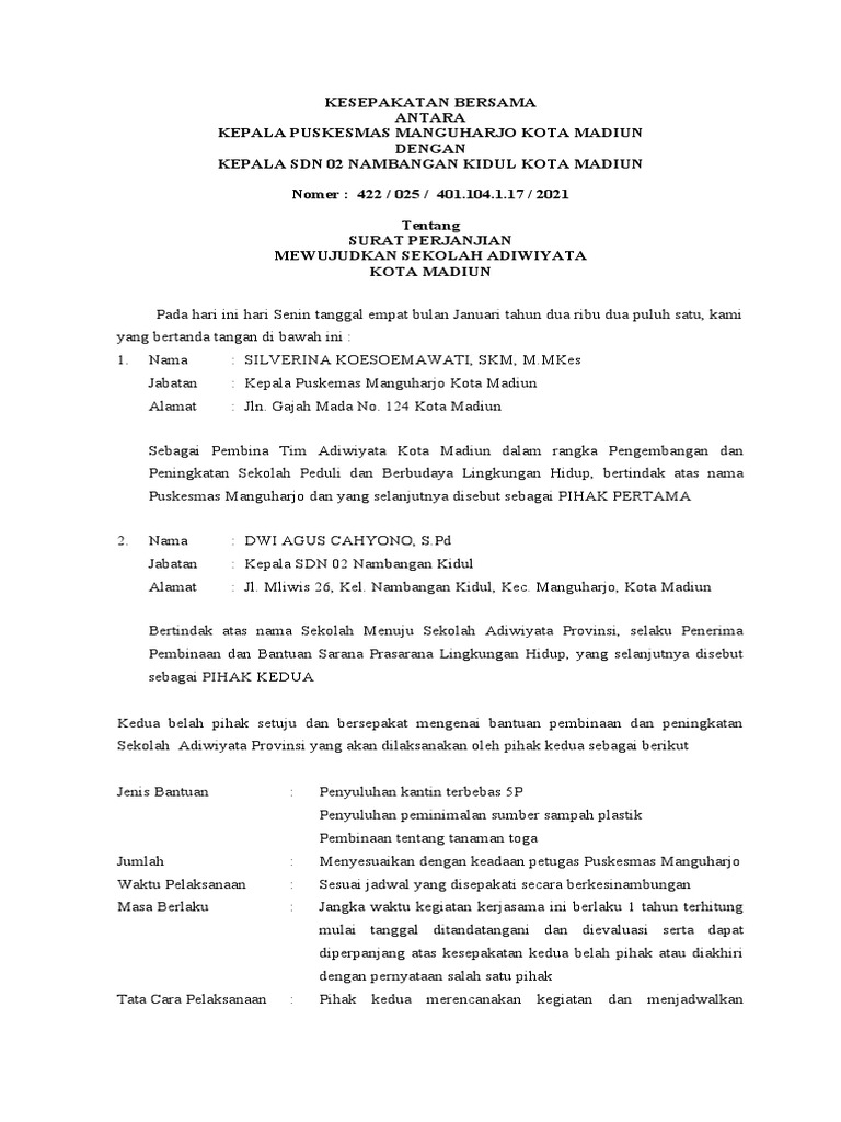 MOU Puskesmas Mangu | PDF