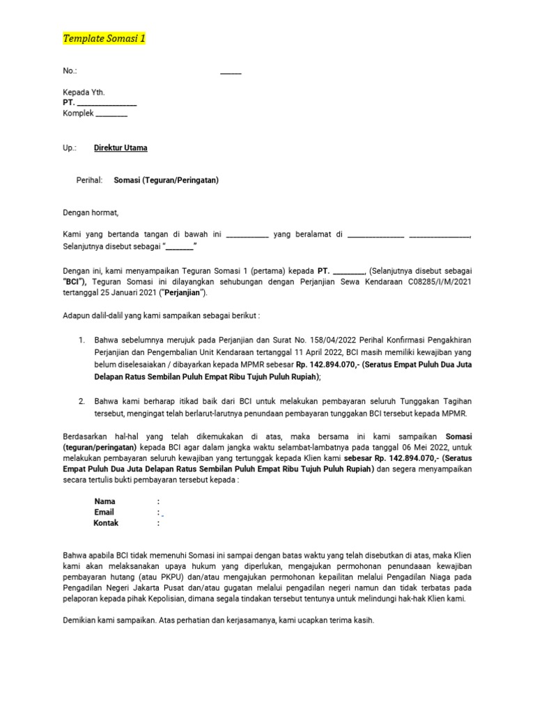 Template Somasi 1 | PDF