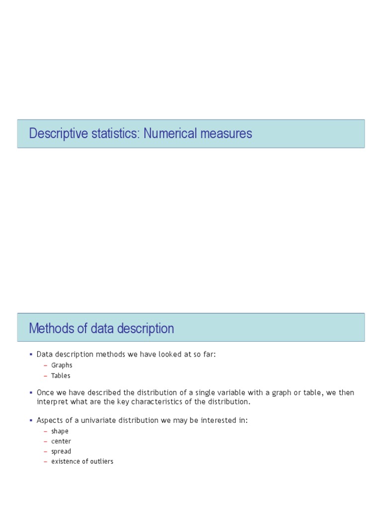 Handout 05 Descriptive Measures | PDF | Mean | Median Handout 05 Descriptive Measures | PDF | Mean | Median