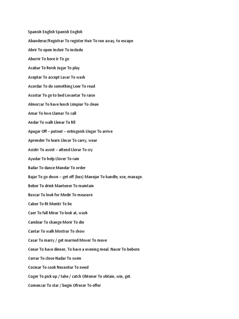 Essential Spanish Verbs List | PDF