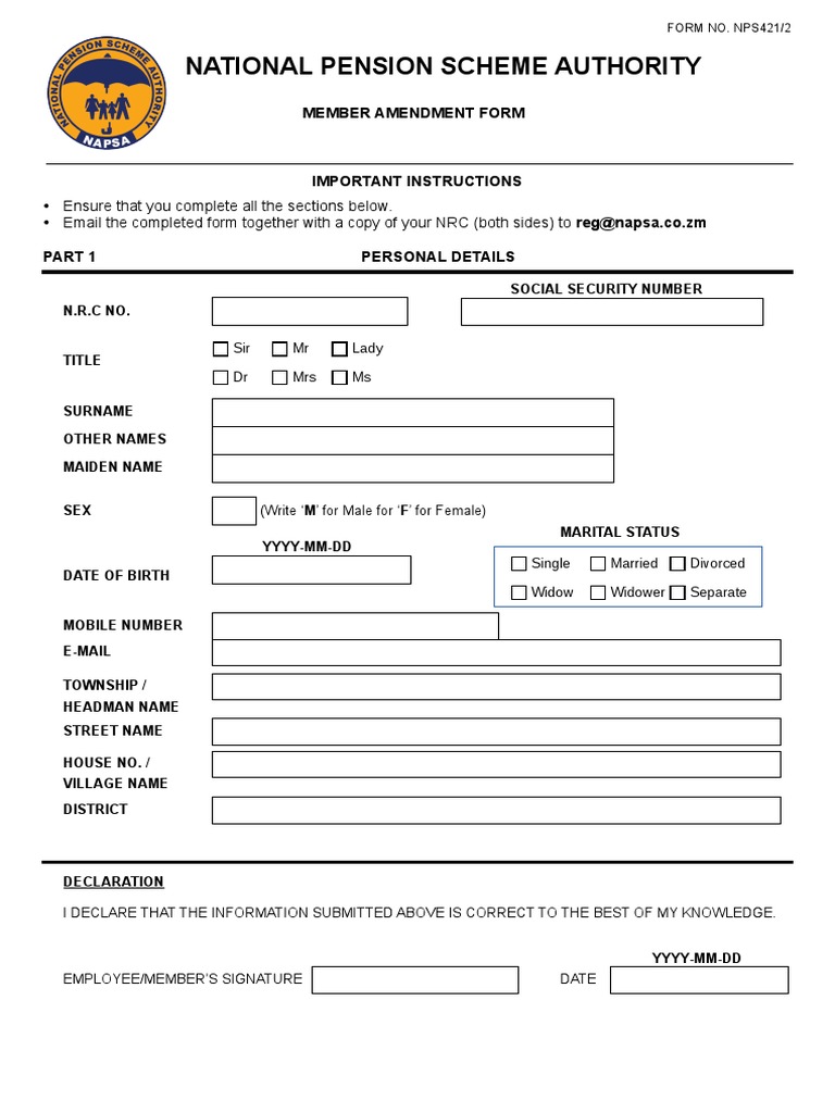NAPSA Member Amendment Form | PDF