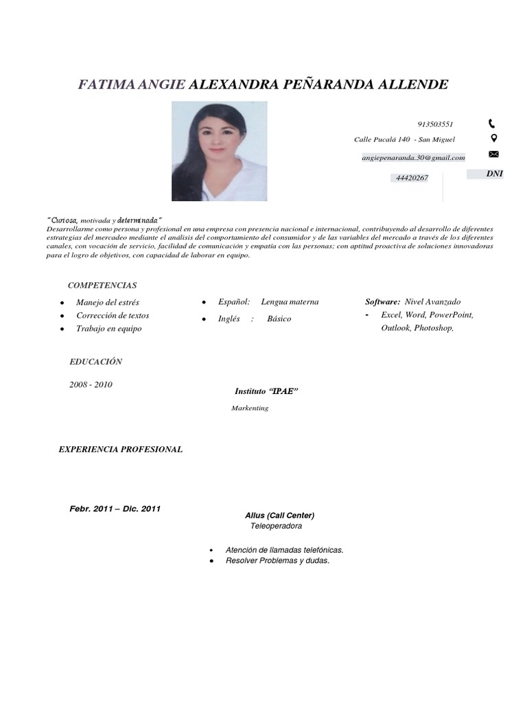 Dni 44420267 - Fatima Angie Peñaranda Allende | PDF | Business | Informática