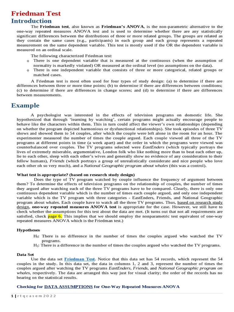 Friedman Test Example | PDF | Analysis Of Variance | Statistics