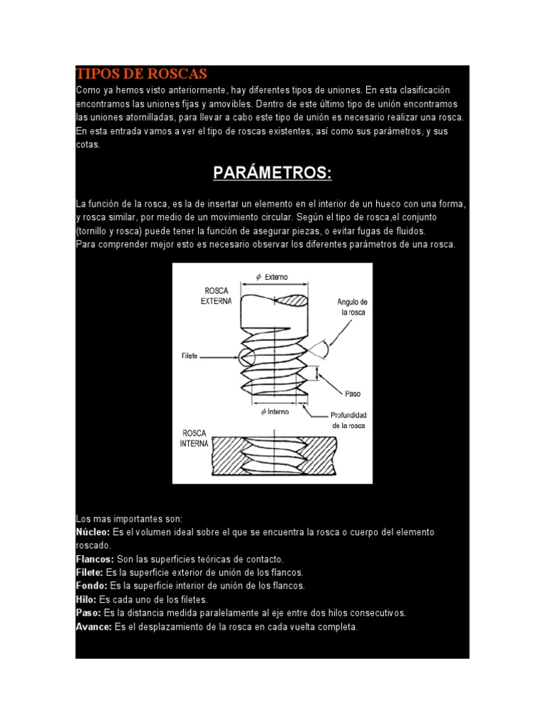 Tipos de Roscas | PDF | Tornillo | Conocimiento procedimental