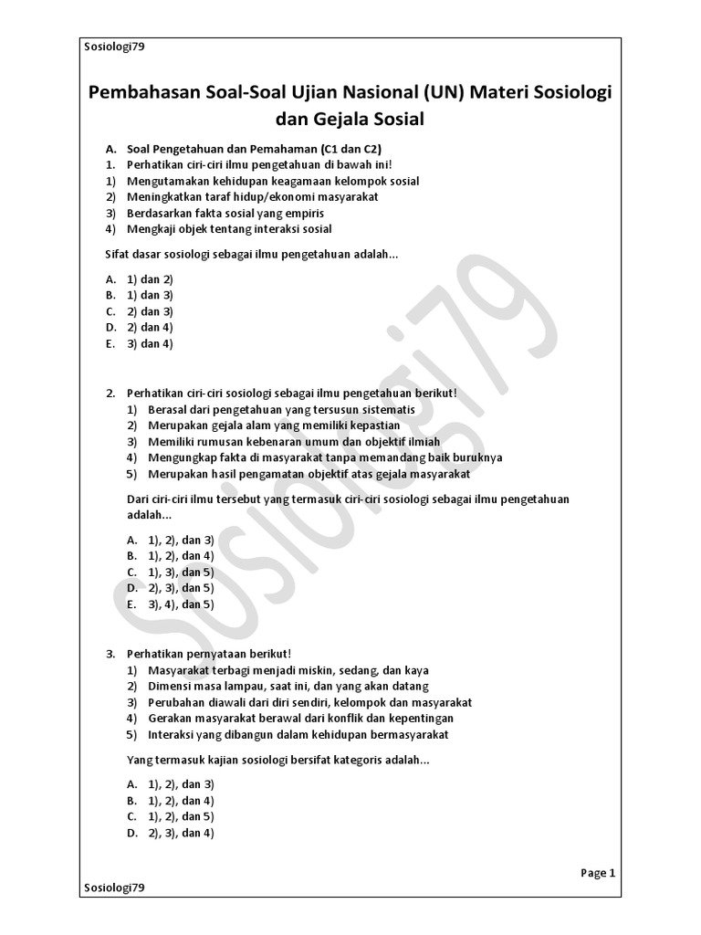 Pembahasan Soal-Soal Ujian Nasional (UN) Materi Sosiologi Dan Gejala ...