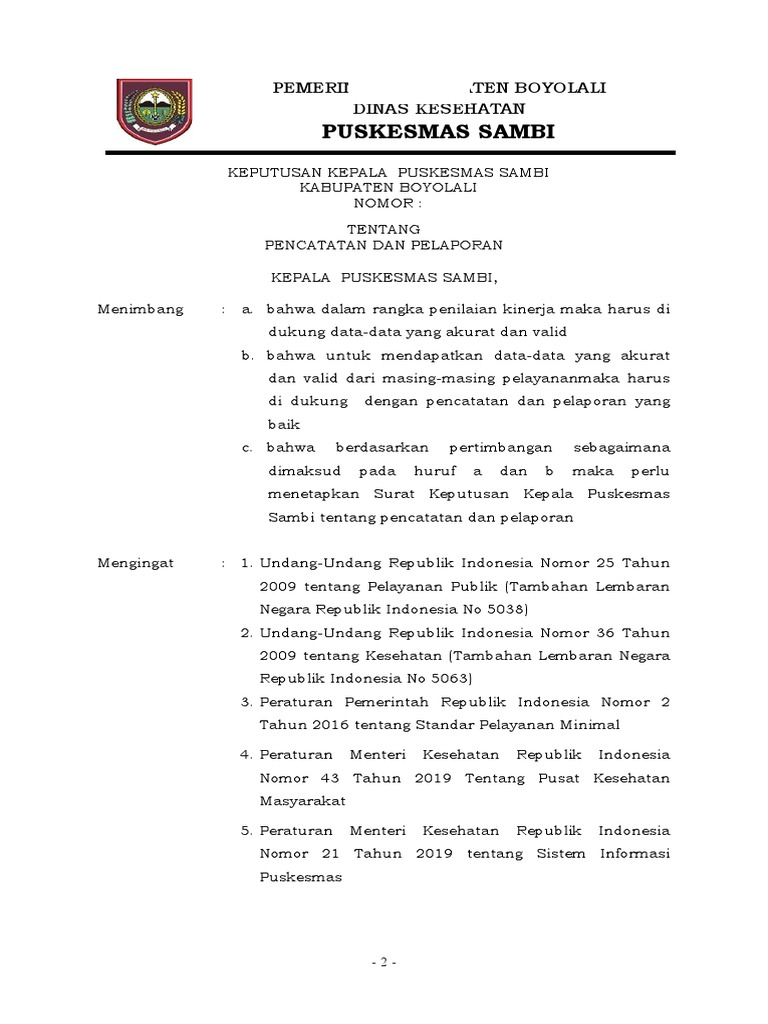 SK Pencatatan Dan Pelaporan | PDF