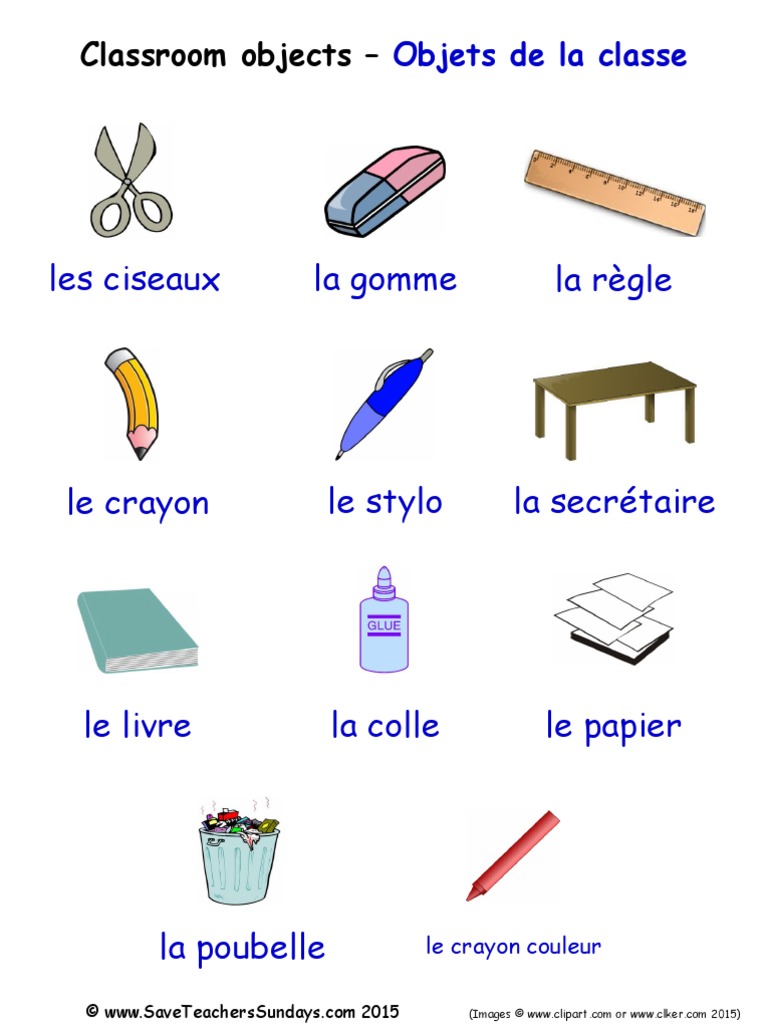 Classroom Objects in French Word Search | PDF