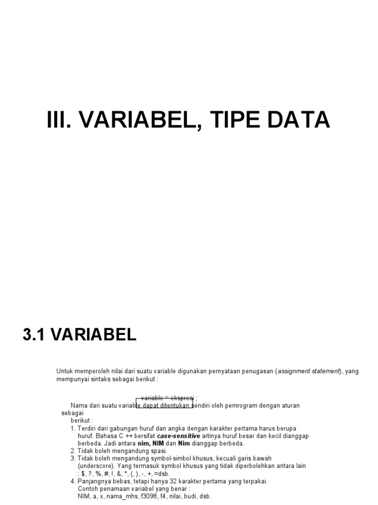 Variabel dan Tipe Data dalam Pemrograman | PDF | Metode & Bahan Ajar ...