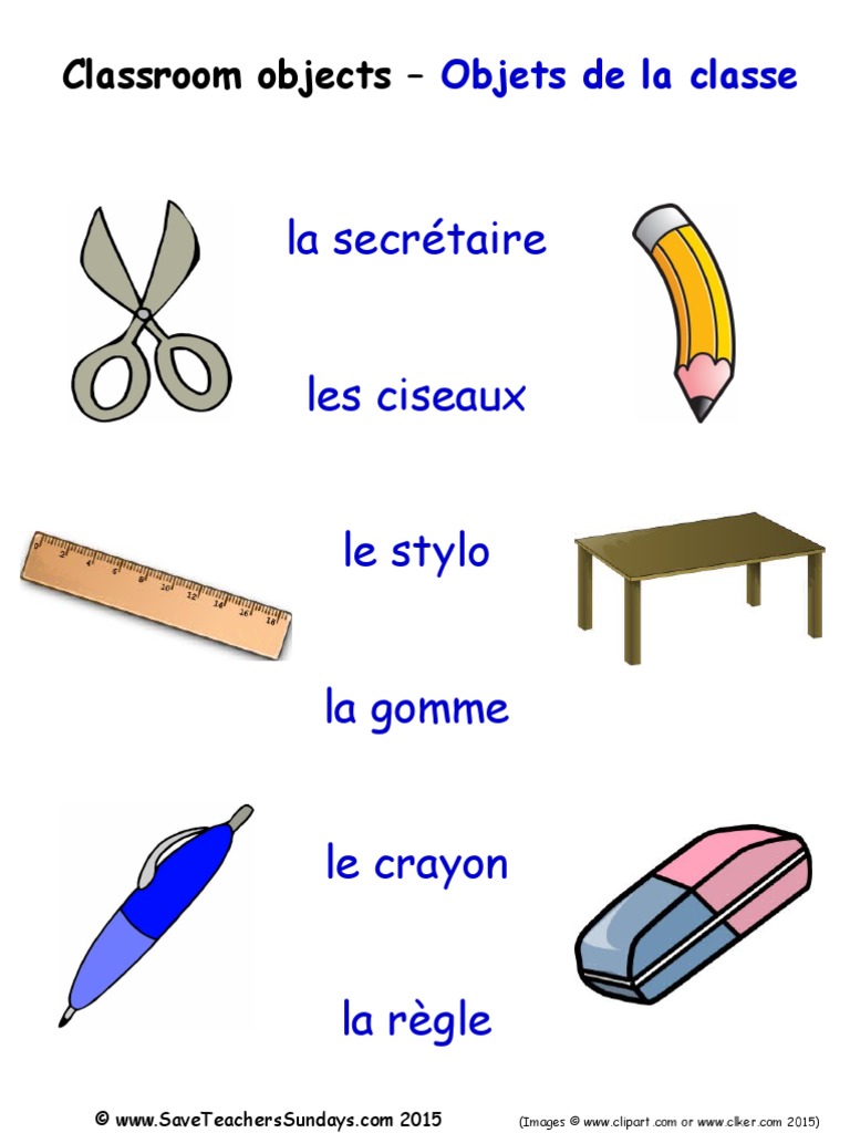 Classroom Objects in French Activity (Matching Activity) | PDF