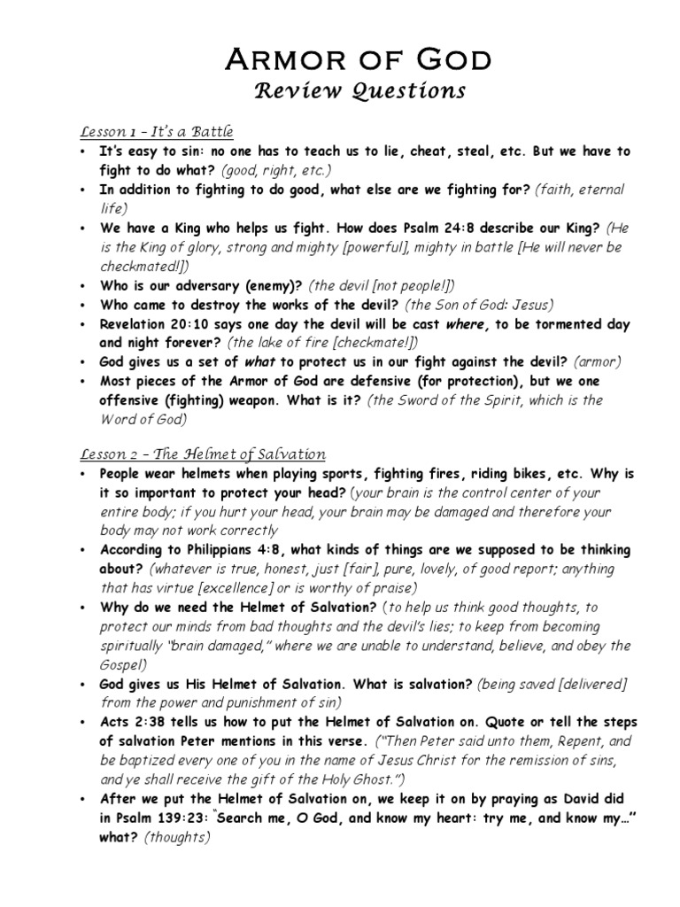 Armor of God Review Questions | PDF | Jesus | Baptism