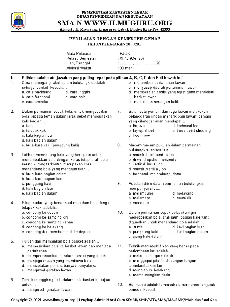 Soal PTS II PJOK Kelas XI | PDF