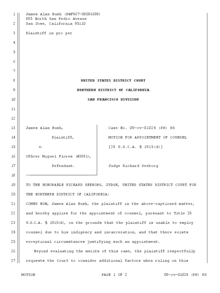Motion for Counsel Appointment | PDF | Witness Impeachment | Pro Se ...