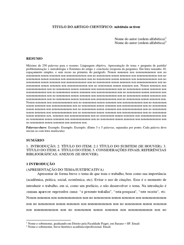 Template Artigo Cientifico | Download grátis PDF | Abstract (resumo)