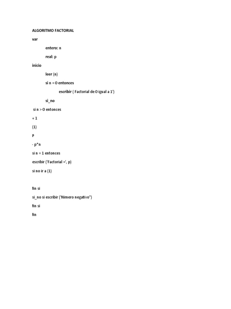 Algoritmo Factorial | PDF