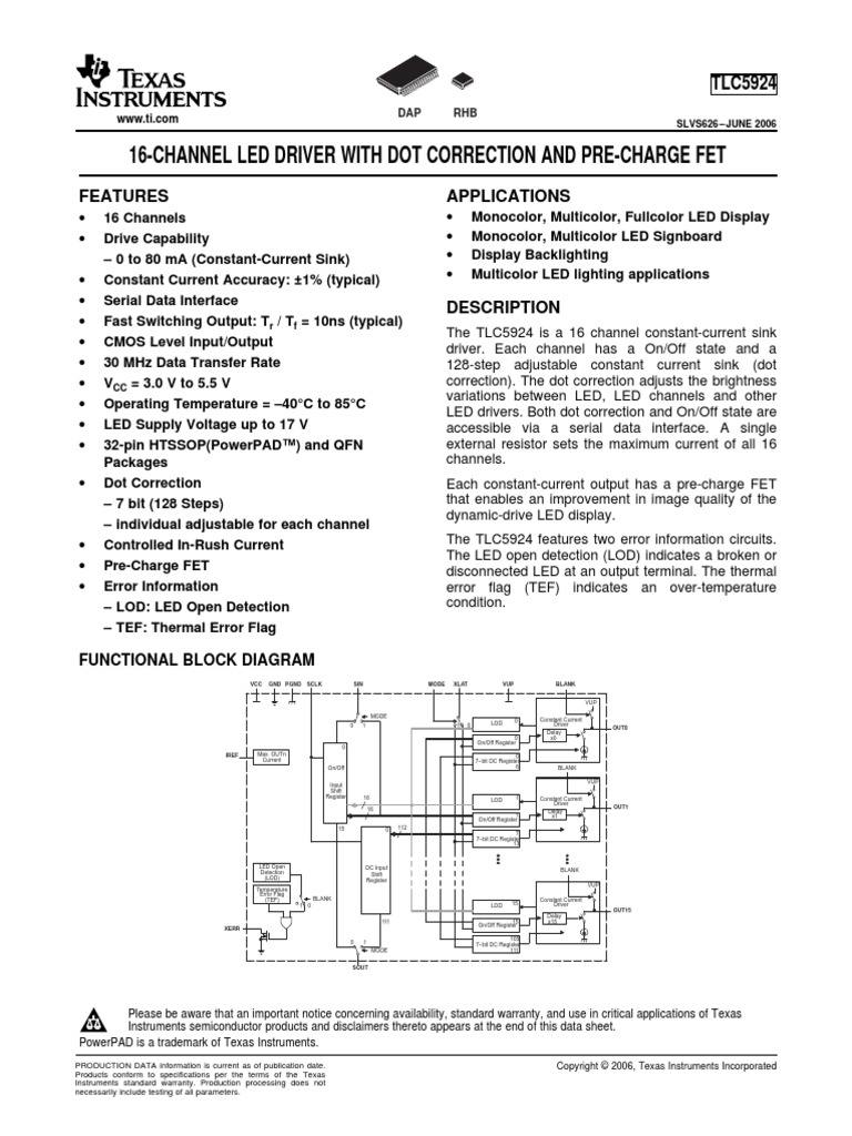 TLC 5924 | PDF | Power Supply | Light Emitting Diode