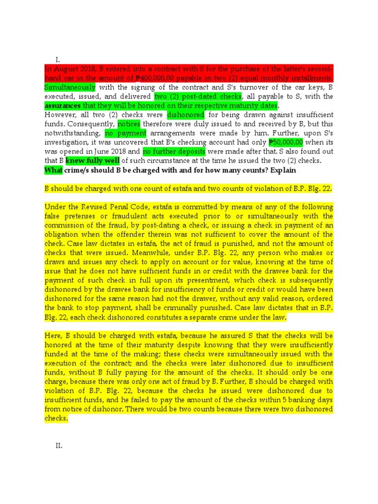 Short Mock Bar - Criminal Law (RODIEL) | PDF | Defamation | Justice