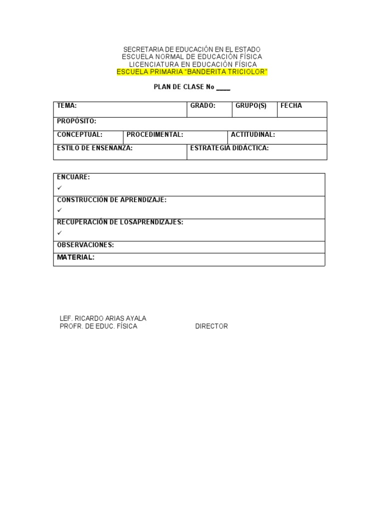Formato de Plan de Clase Plan y Eval 2023 | PDF