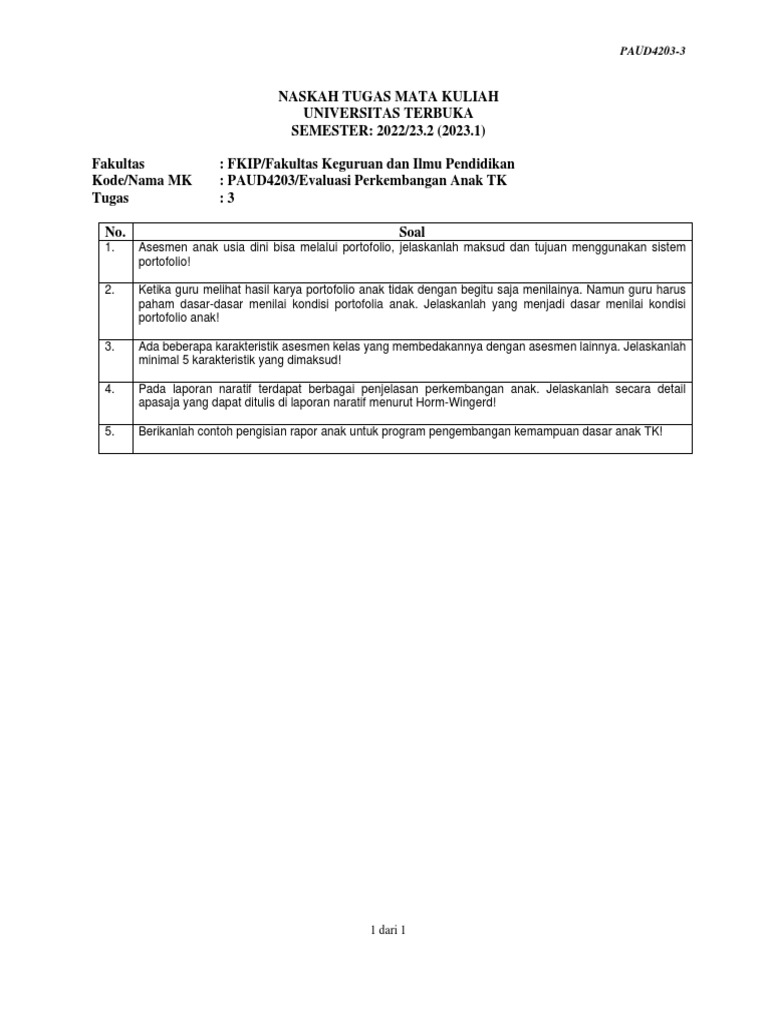 Soal Paud4203 tmk3 3 | PDF