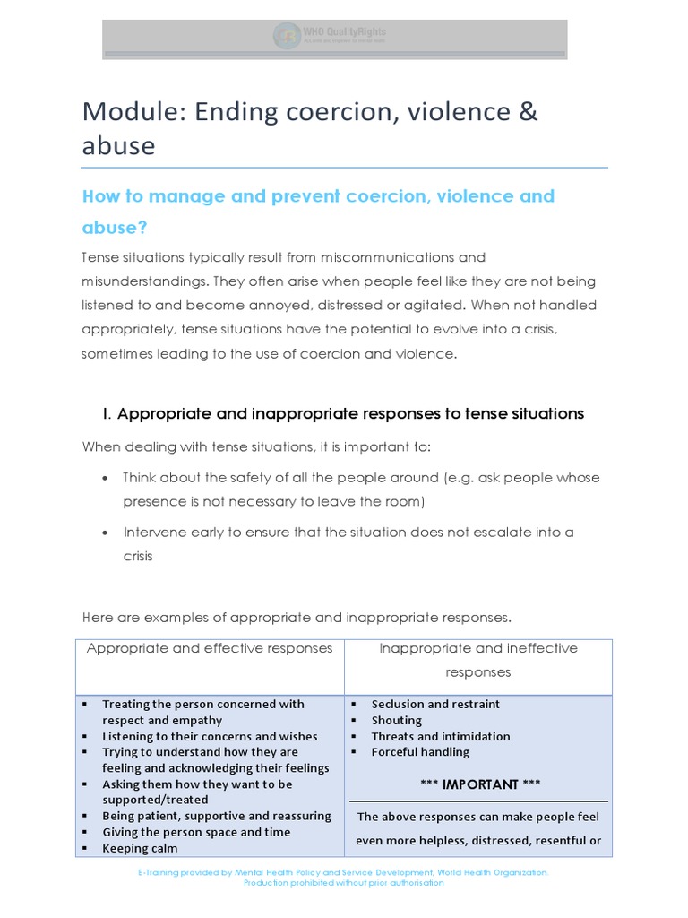 How To Manage and Prevent Coercion, Violence and Abuse | PDF | Mental ...