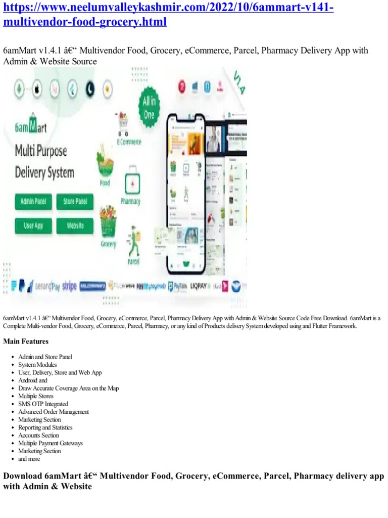 6amMart v1.4.1: Multivendor App Features | PDF