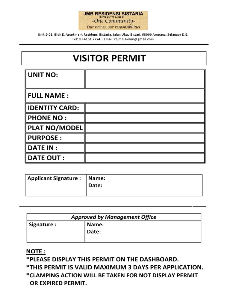 Form - Visitor Permit 2022 | PDF