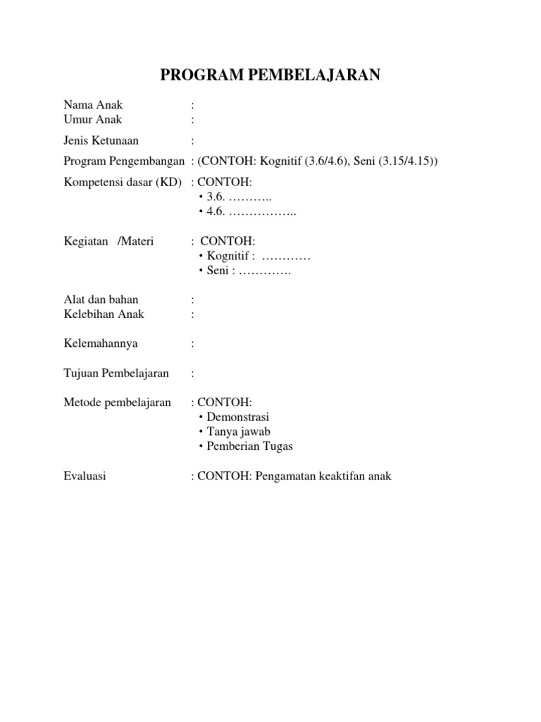 Contoh Program Pembelajaran Dan RPP | PDF