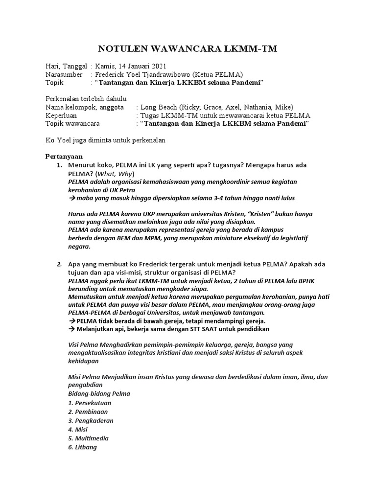 Notulen Wawancara LKMM-TM | PDF | Ilmu Sosial