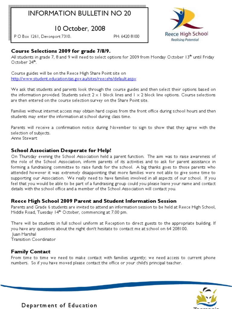 Reece High School 2009 Course Selections | PDF | Apprenticeship ...