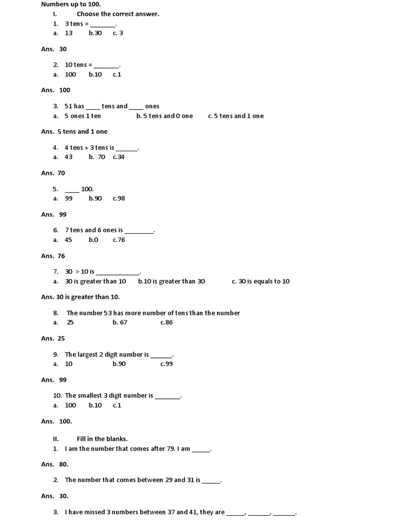 Numbers up to 100 | PDF