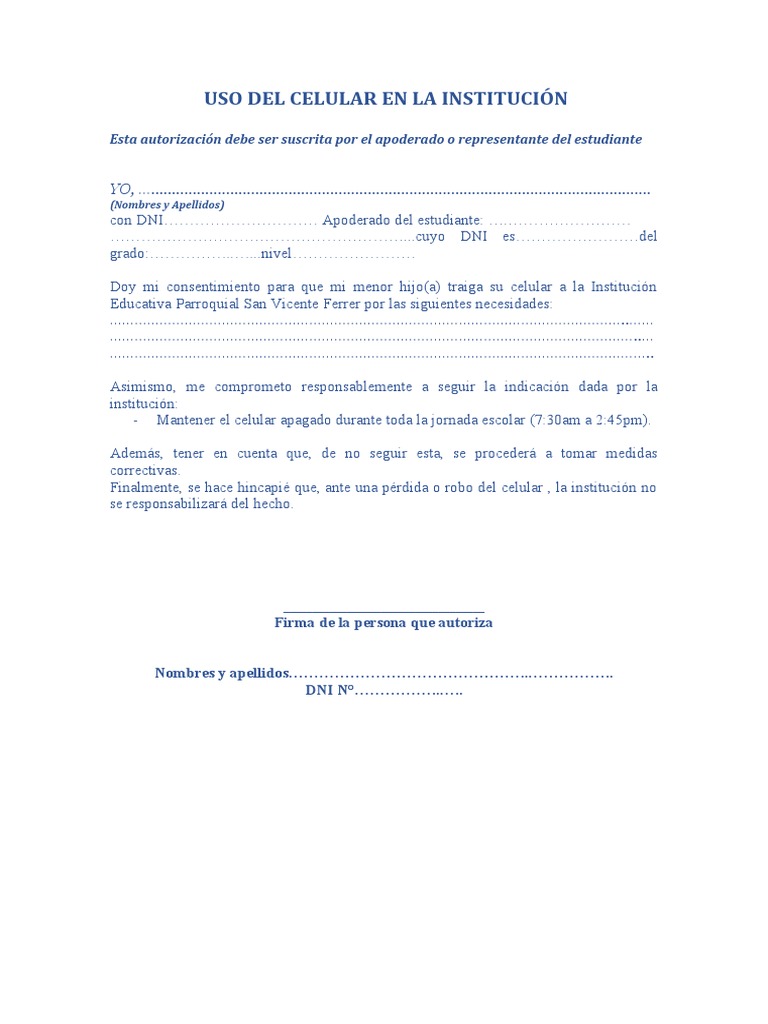 AUTORIZACIÓN PARA USO DEL CELULAR 2022 Ok | PDF