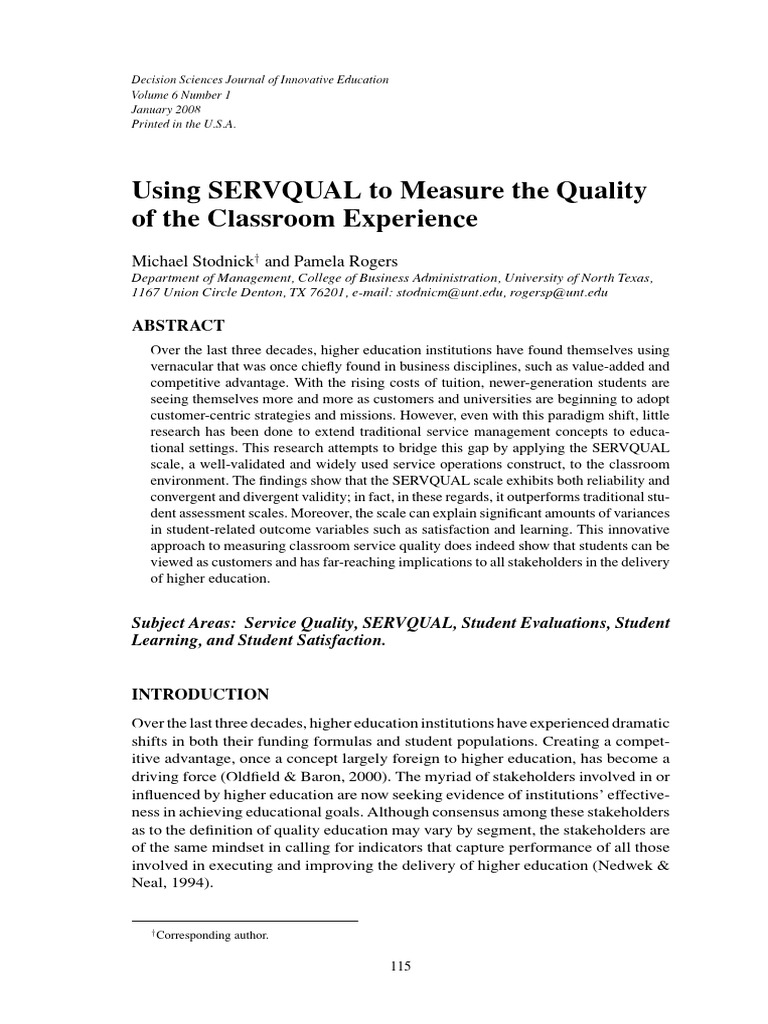 SERQUAL - Using SERVQUAL To Measure The Quality of The Classroom ...