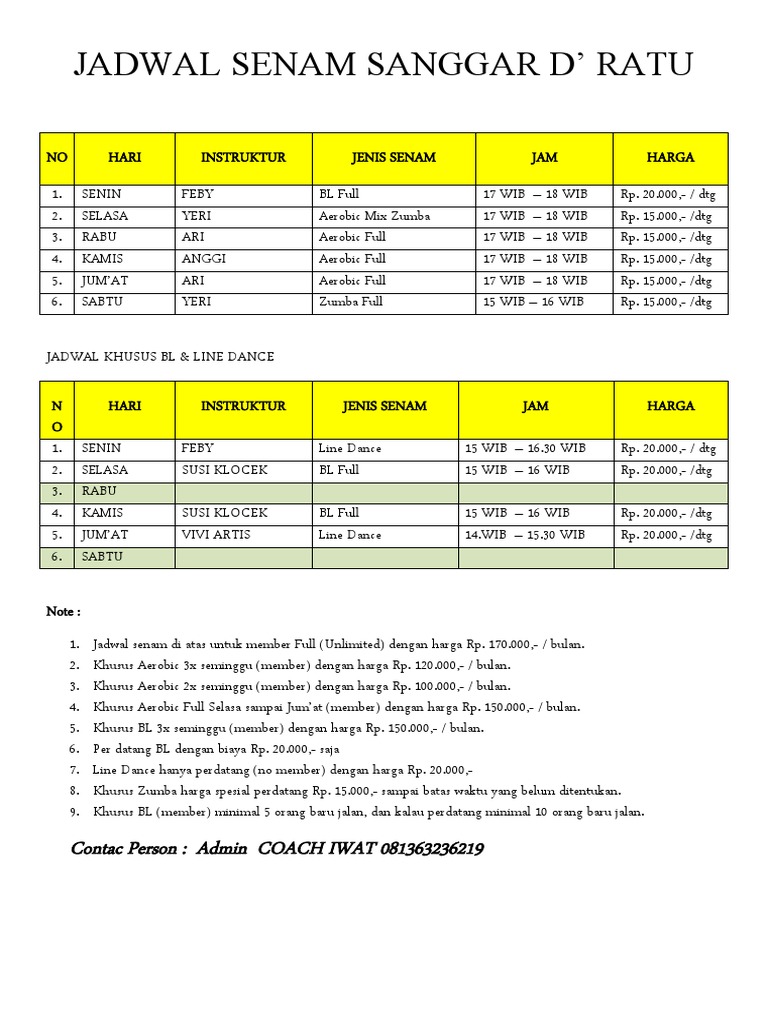 Jadwal Senam Sanggar D' Ratu | PDF