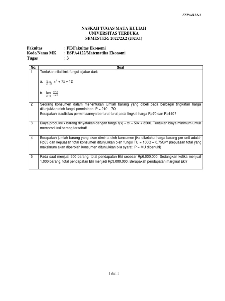 Soal Espa4122 tmk3 3 | PDF
