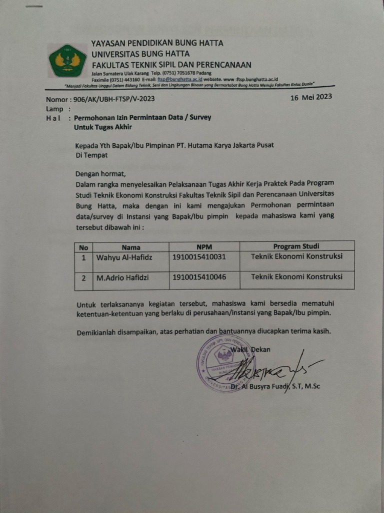 Surat Permintaan Data | PDF