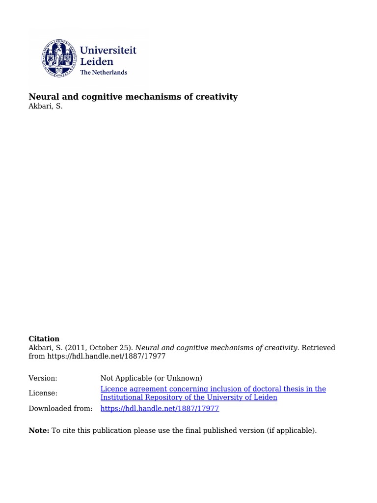 Neural and cognitive mechanisms of creativity | PDF | Thought | Creativity