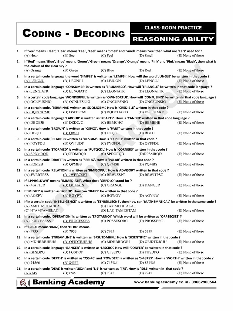 Coding Decoding Answer Copy Pdf