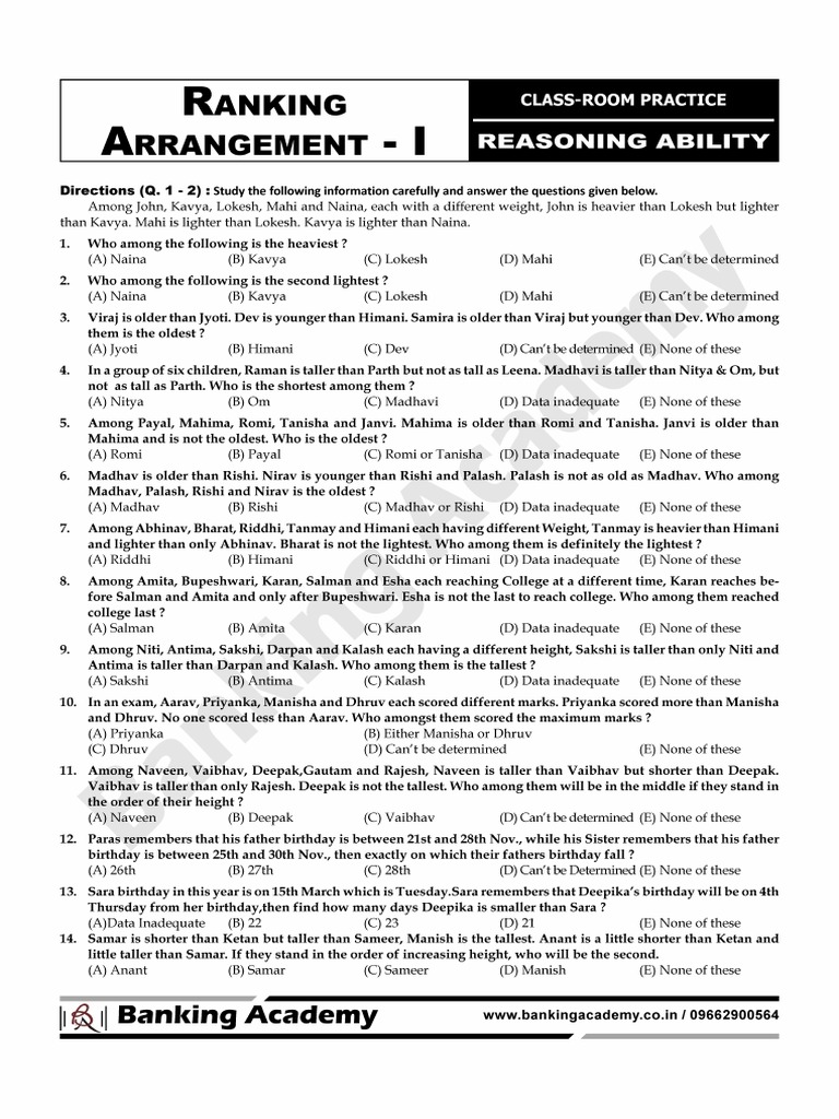 (A) Ranking Arrangement (Question Copy) | PDF