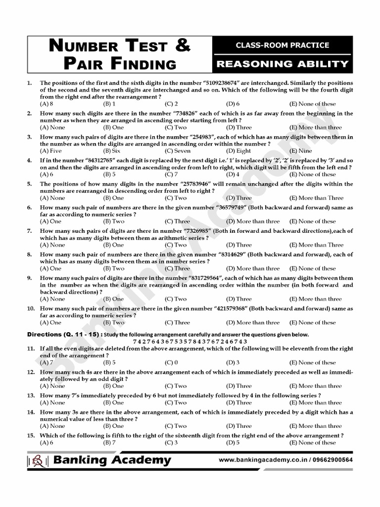 Number Test & Pair Finding (Question Copy) | PDF