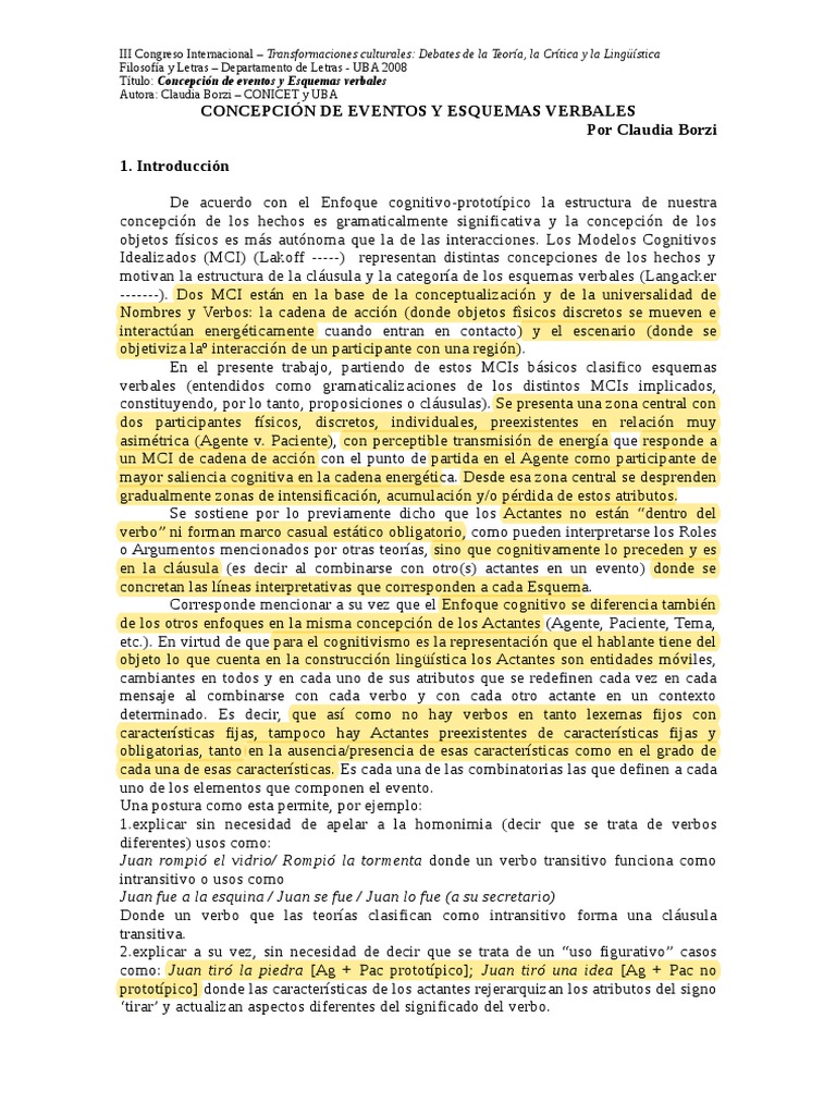 Esquemas Verbales (1) - CBorzi | PDF | Verbo | Asunto (gramática)