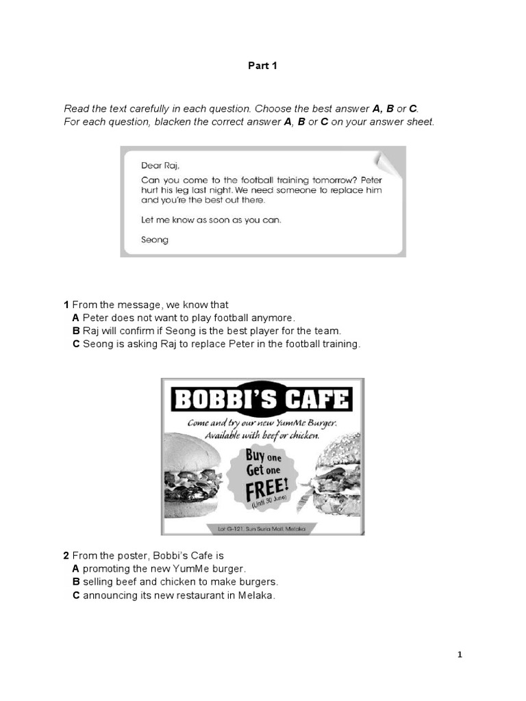 Soalan UP 1 English Form1 | PDF | Sports & Recreation