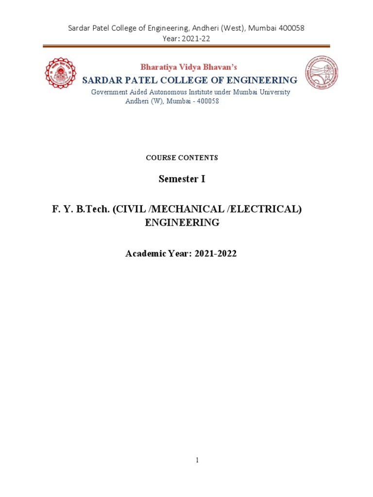F.Y.B.Tech Course Contents - 2021-22 | PDF | Waves | Crystal Structure
