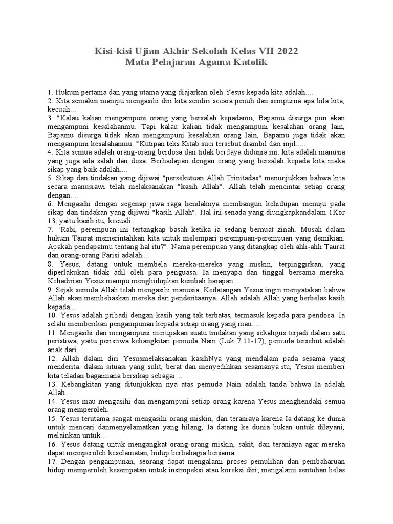 Kisi-Kisi AGAMA Kelas VII | PDF | Agama & Spiritualitas