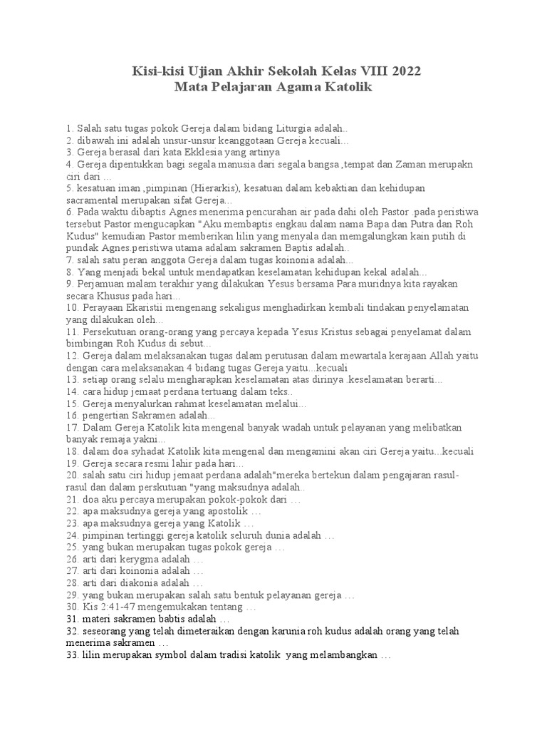 Kisi-Kisi AGAMA Kelas VIII | PDF | Ilmu Sosial