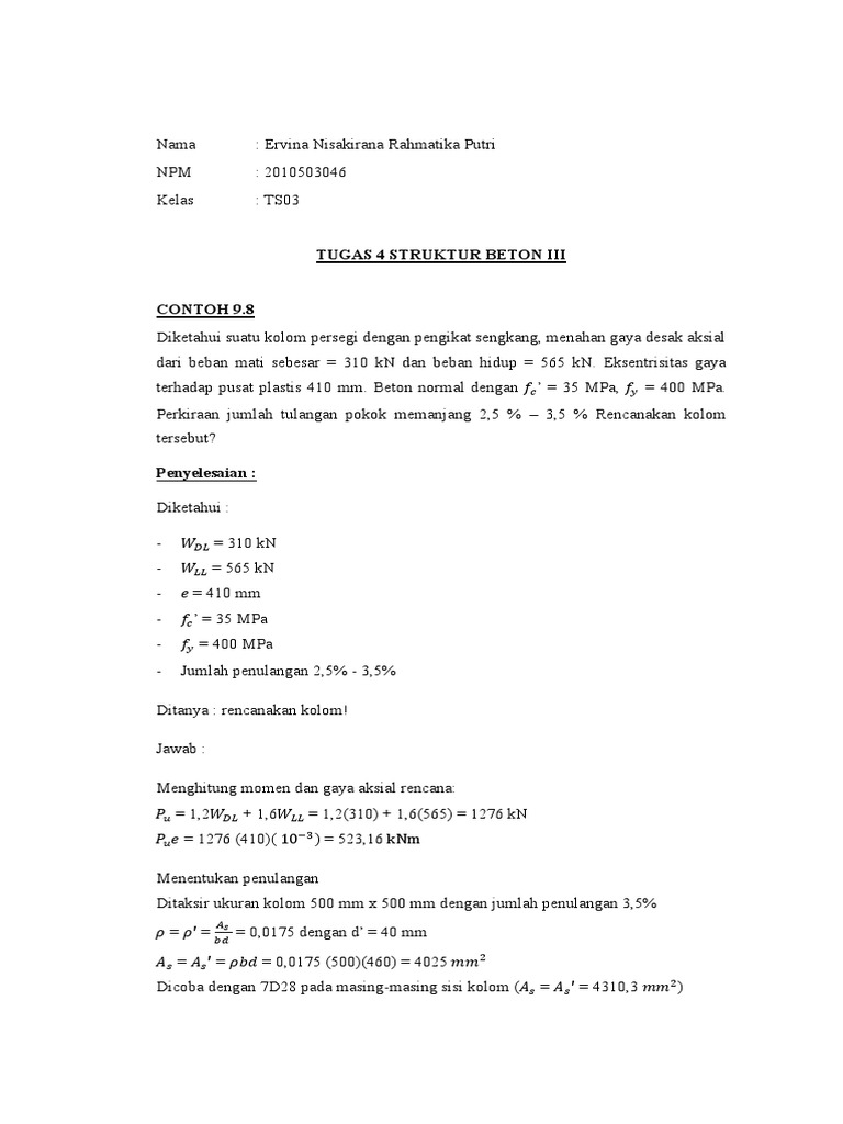 Tugas 4 2010503046 Ervina Nisakirana Beton 3 TS03 | PDF